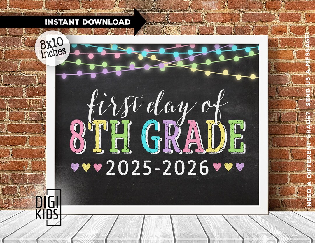 1st Day 8th Grade Sign 2025 - First Day of 8th Grade Printable - Back ...