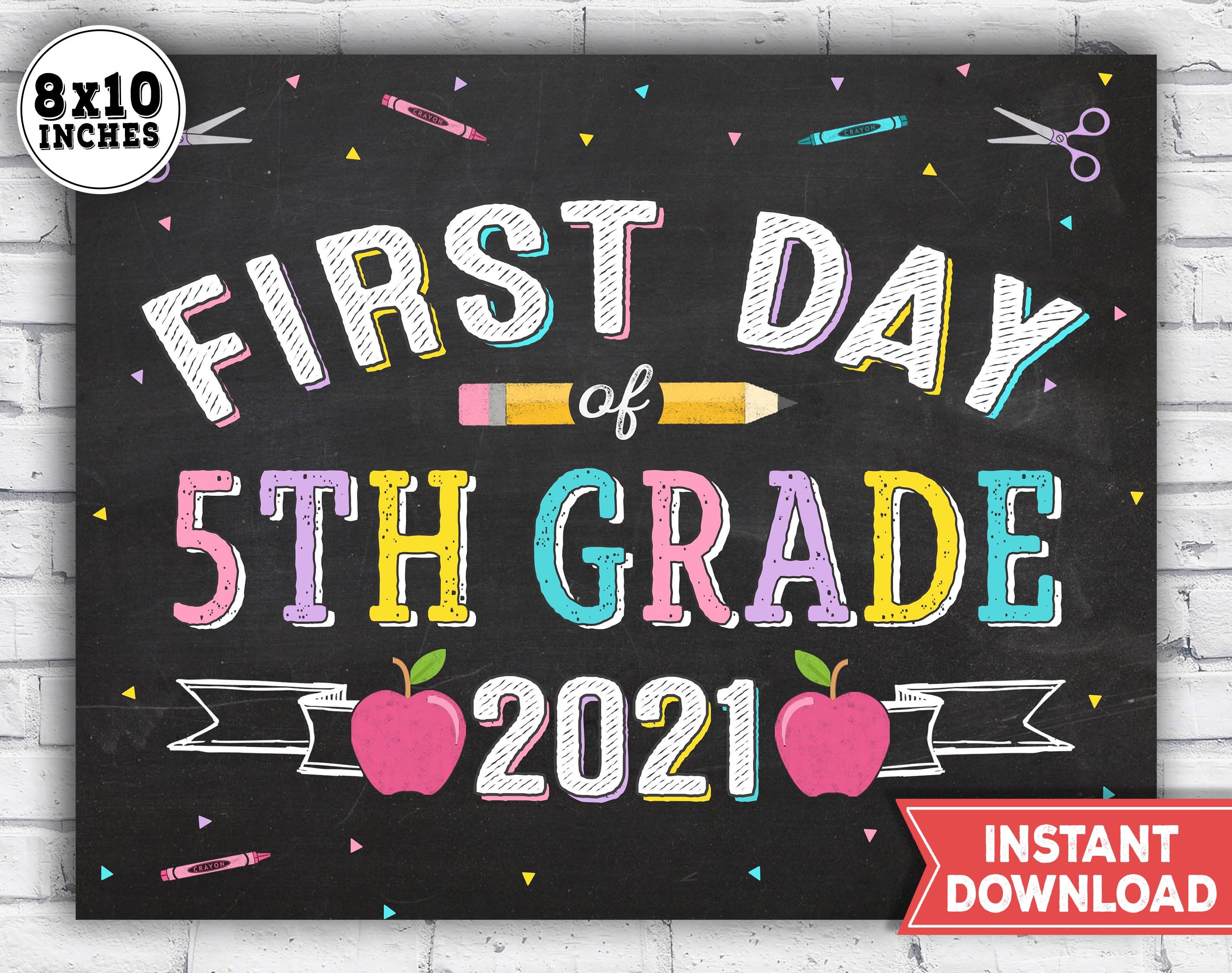 First Day of 5th grade Sign 1st Day of School Sign 2021 | Etsy