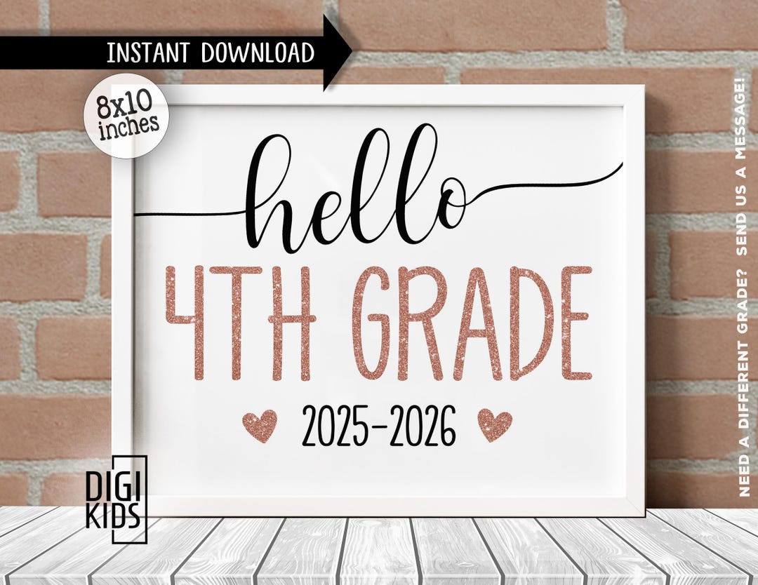 First Day of 4th Grade Sign - Hello 4th Grade Printable Sign 2025 ...