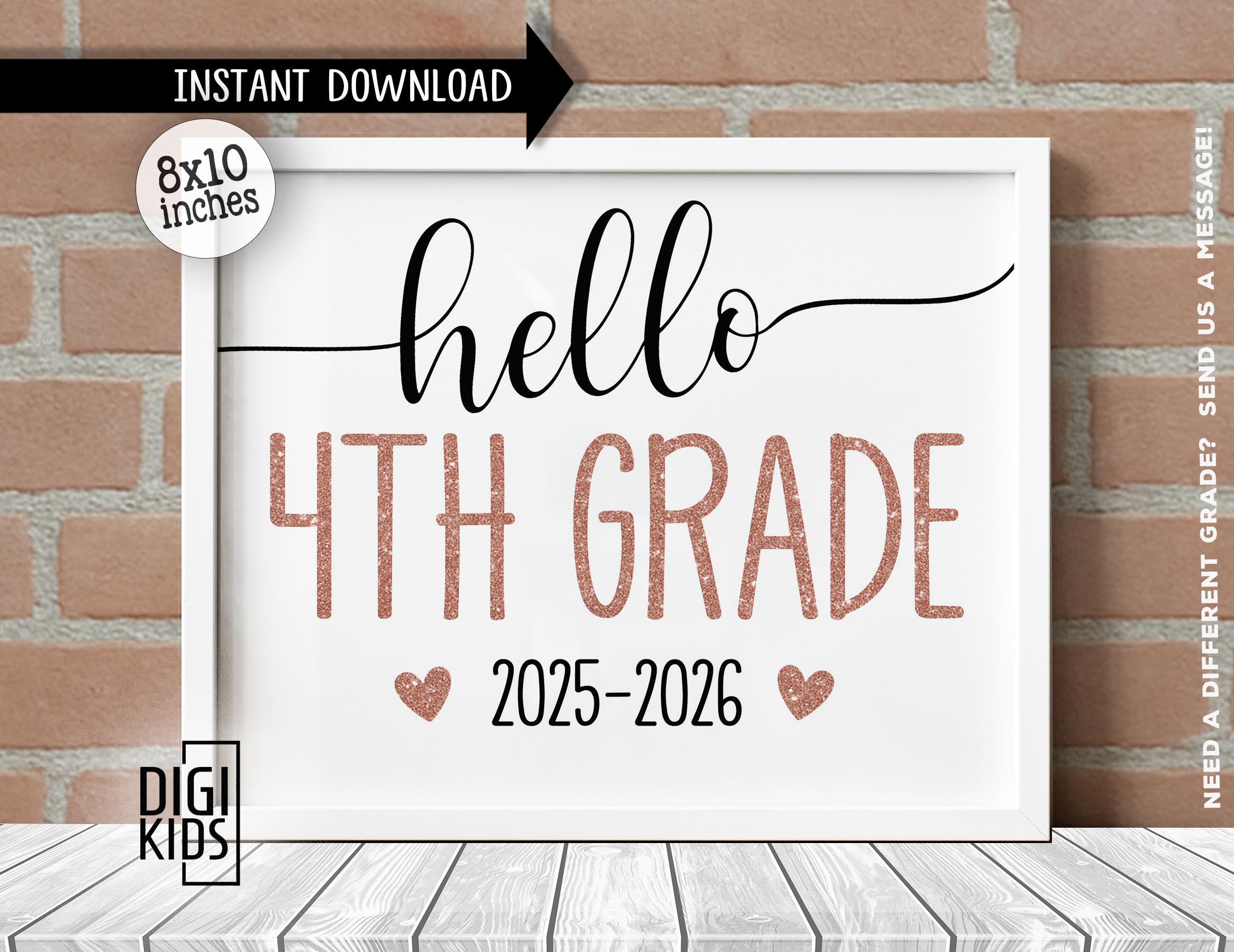 First Day of 4th Grade Sign - Hello 4th Grade Printable Sign 2025 ...