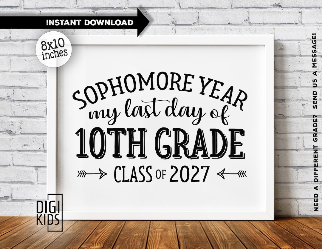 Last Day of Sophomore Year Sign 2025 - 10th Grade Printable Sign - Last ...
