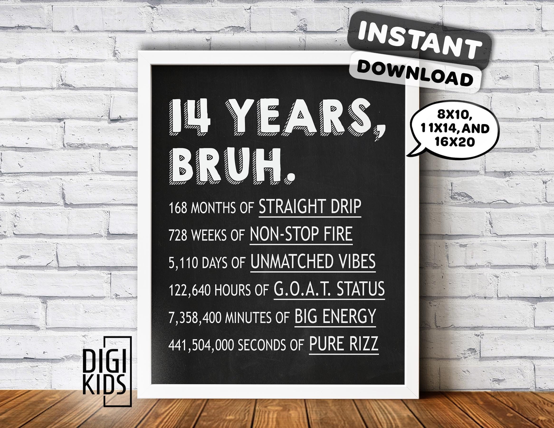 14th Birthday Sign - Boy's 14th Birthday Party Decorations - BRUH 14 ...