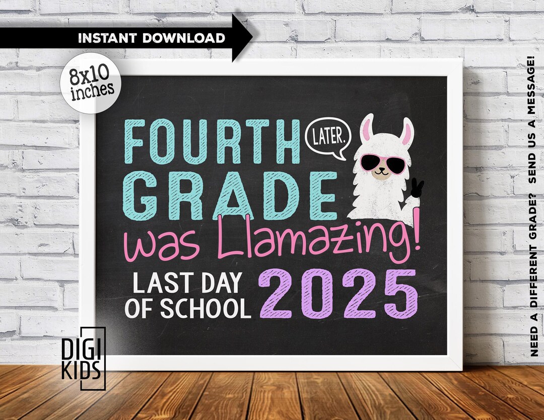 Last Day of 4th Grade Sign - Printable Last Day of School Sign 2025 ...