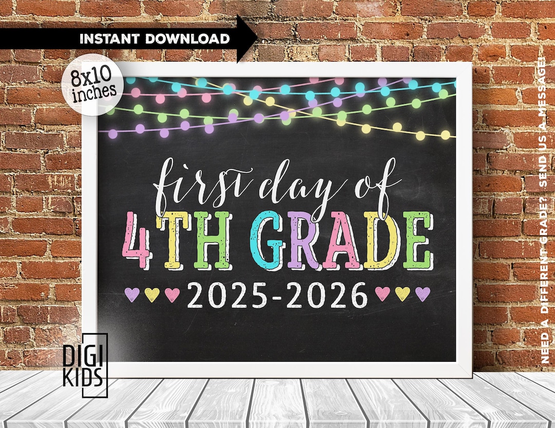 1st Day 4th Grade Sign 2025 - First Day of 4th Grade Printable - Back ...