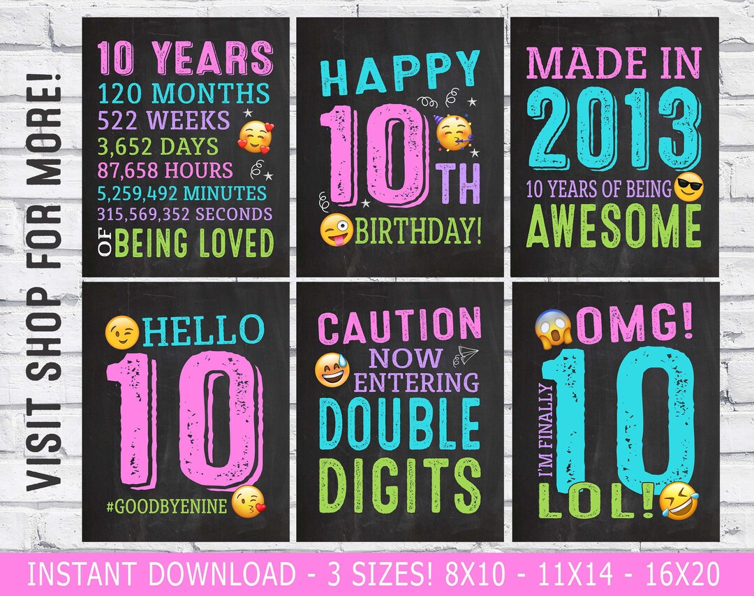 10th Birthday Girl Decorations 10th Birthday Emoji Party Signs Entering ...