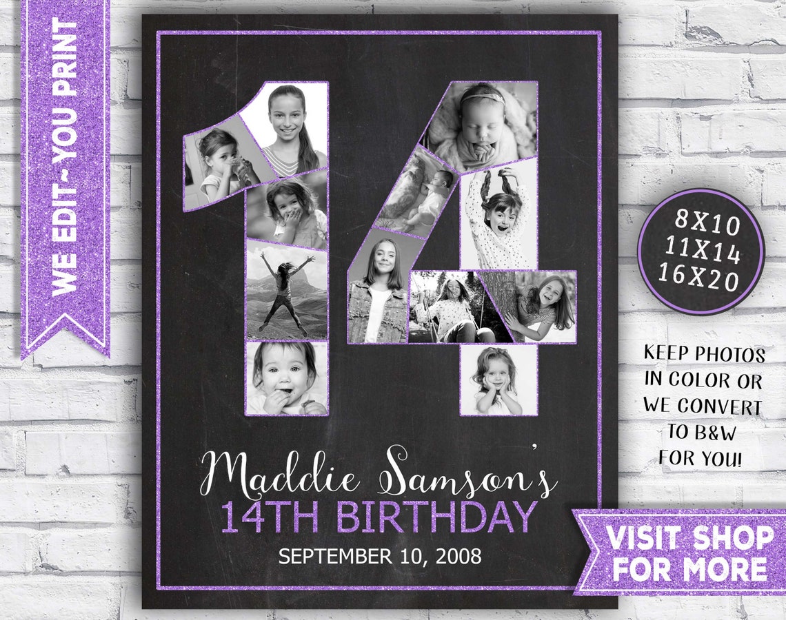 14th Birthday Photo Collage 14th Birthday Girl Decorations | Etsy