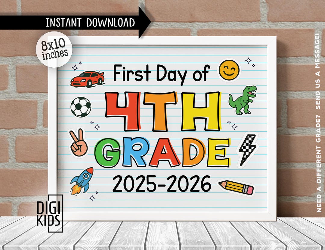 First Day of 4th Grade Sign - Boys First Day of Fourth Grade Sign 2025 ...