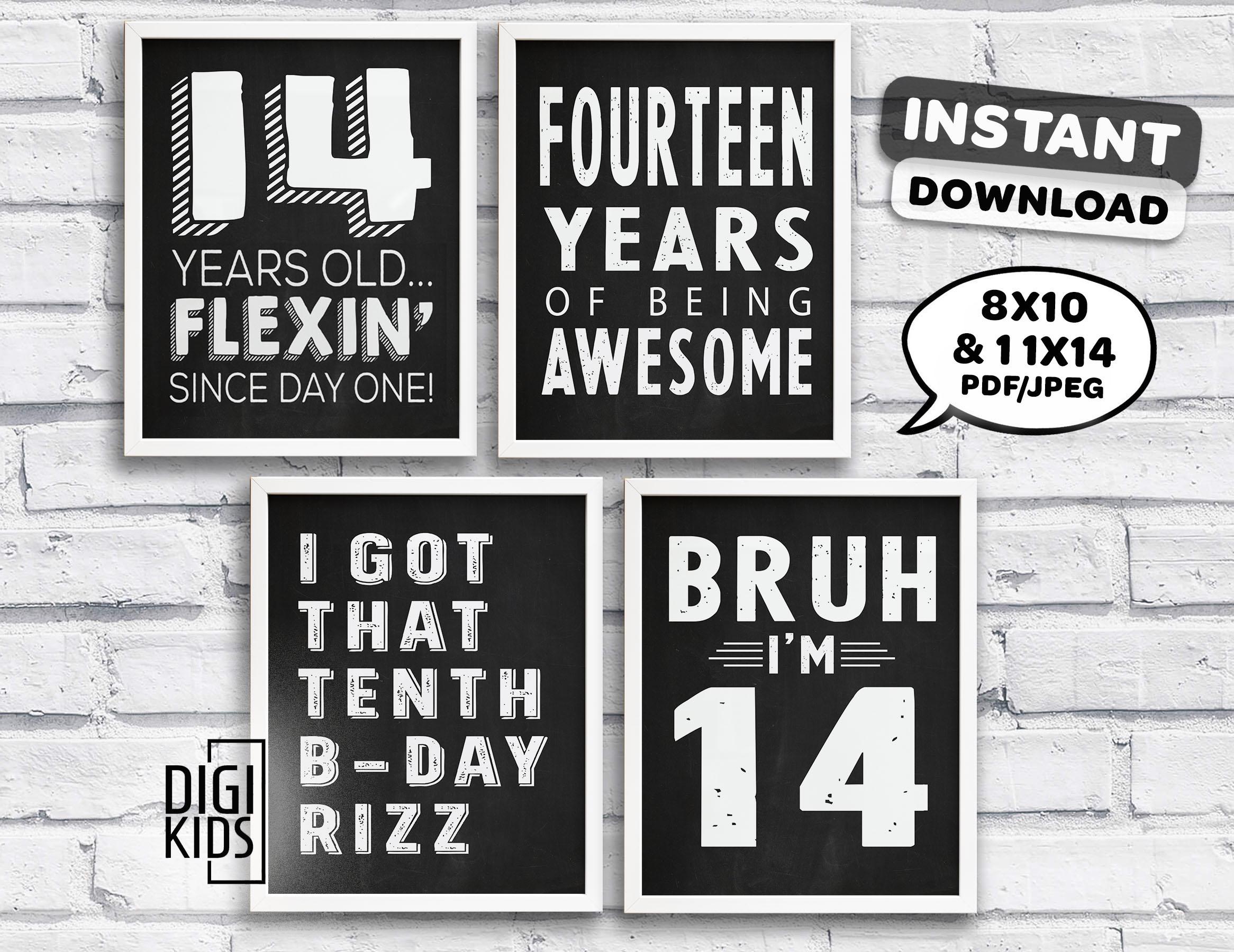 14th Birthday Printable Signs - 14th Birthday Party Decorations - BRUH ...