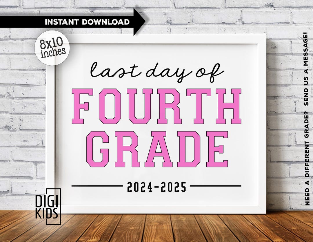 Last Day of 4th Grade Sign 2025 - 4th Grade Printable Sign - Grade ...