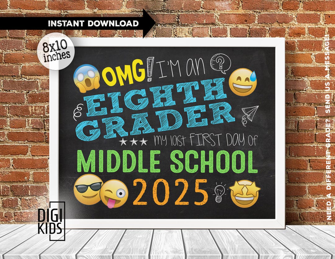 1st Day of 8th Grade Sign 2025 - LAST First Day of Middle School ...