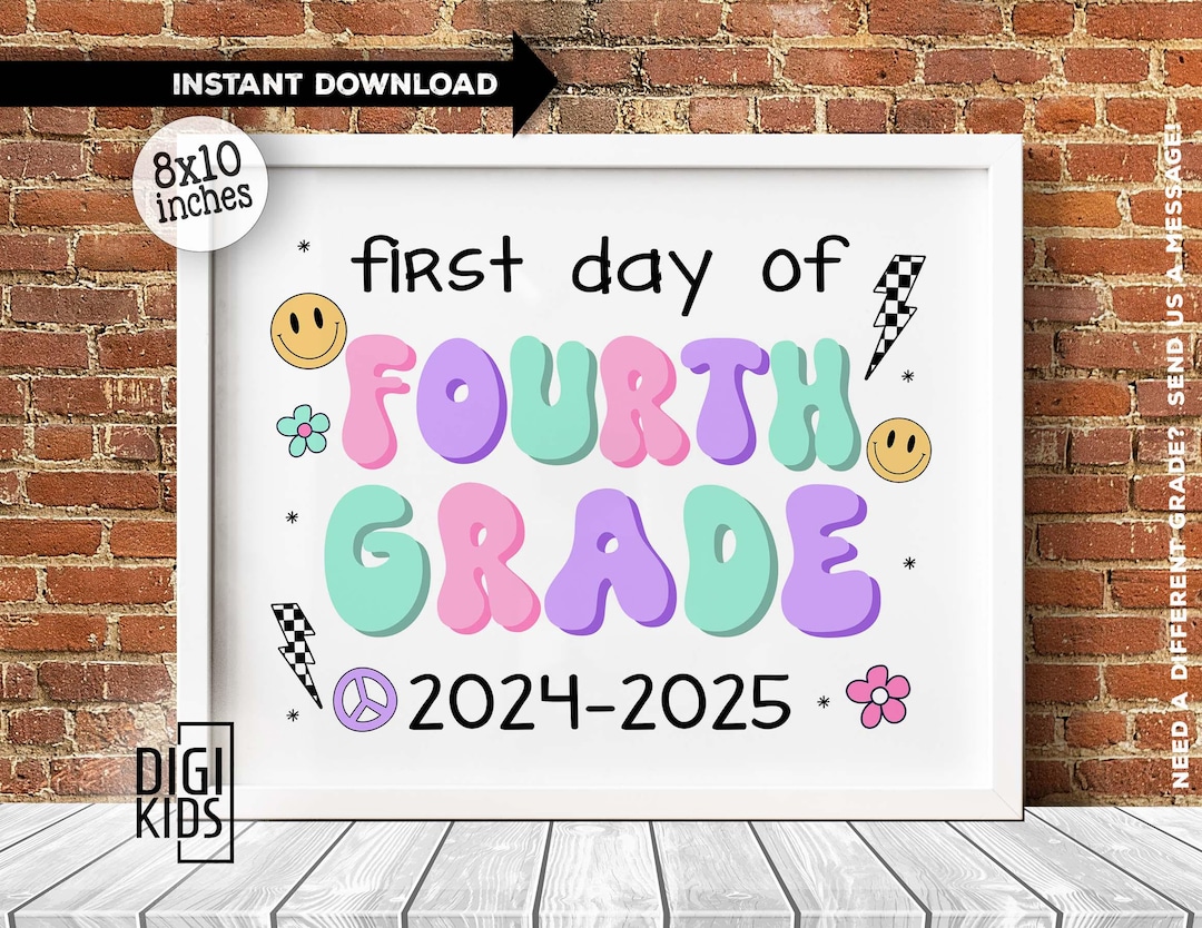 First Day of 4th Grade Sign - First Day of School Sign - Printable 4th ...