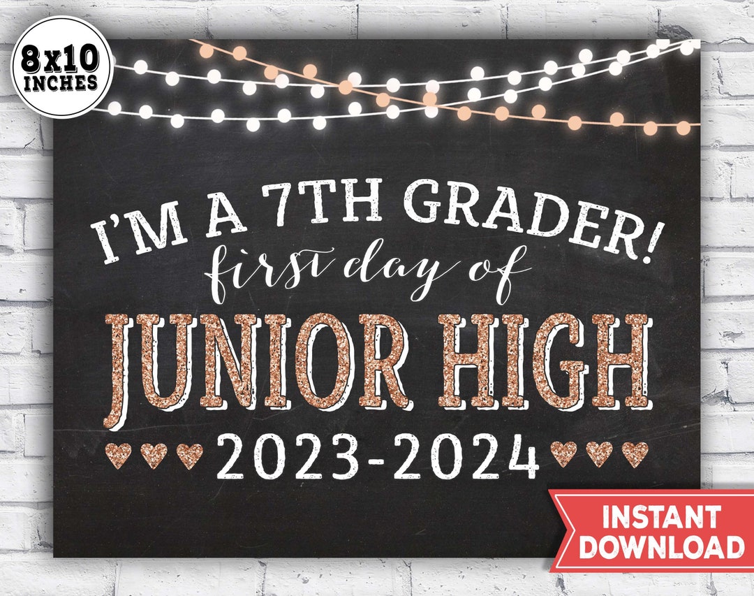 1st Day of Junior High Sign 2023 First Day of 7th Grade Sign Back to ...