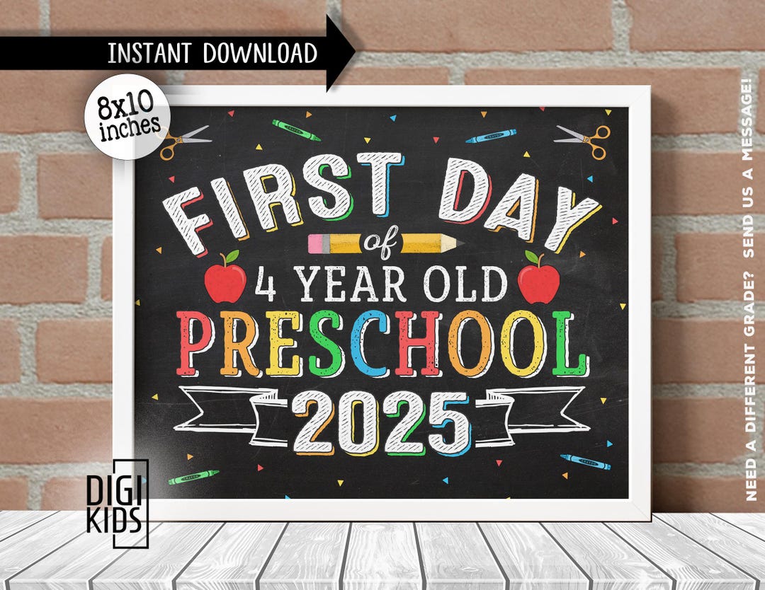 1st Day of School Sign - First Day of 4 Year Old Preschool Sign ...