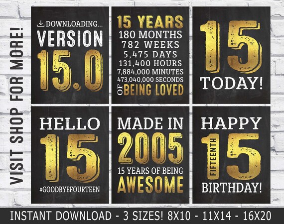 15th birthday decorations 15th birthday party signs gold & | Etsy