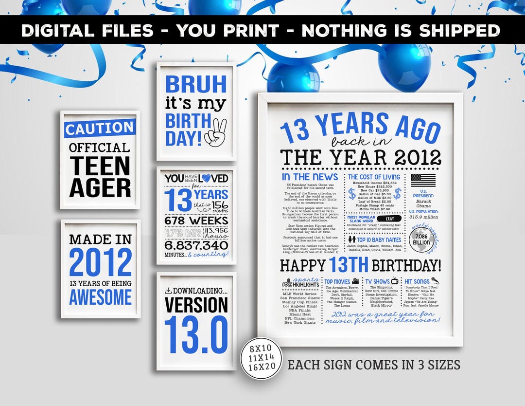13th Birthday Printable Signs - 13th Birthday Party Decorations - BRUH ...