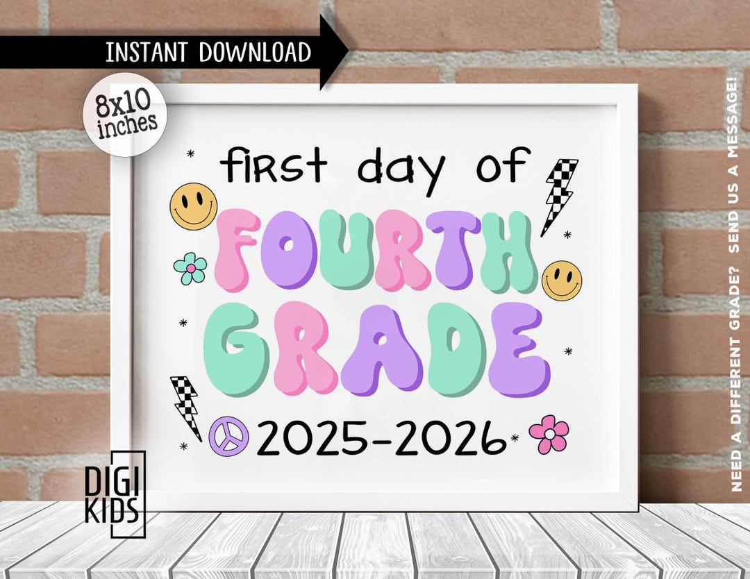First Day of 4th Grade Sign - First Day of School Sign 2025 - Printable ...