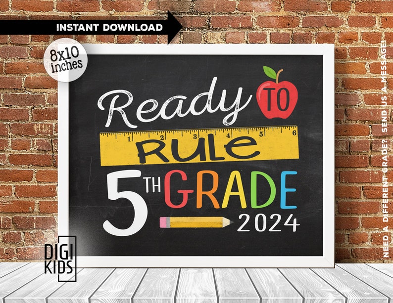 First Day of 5th Grade Sign 2024 1st Day of School Sign Ready to Rule ...