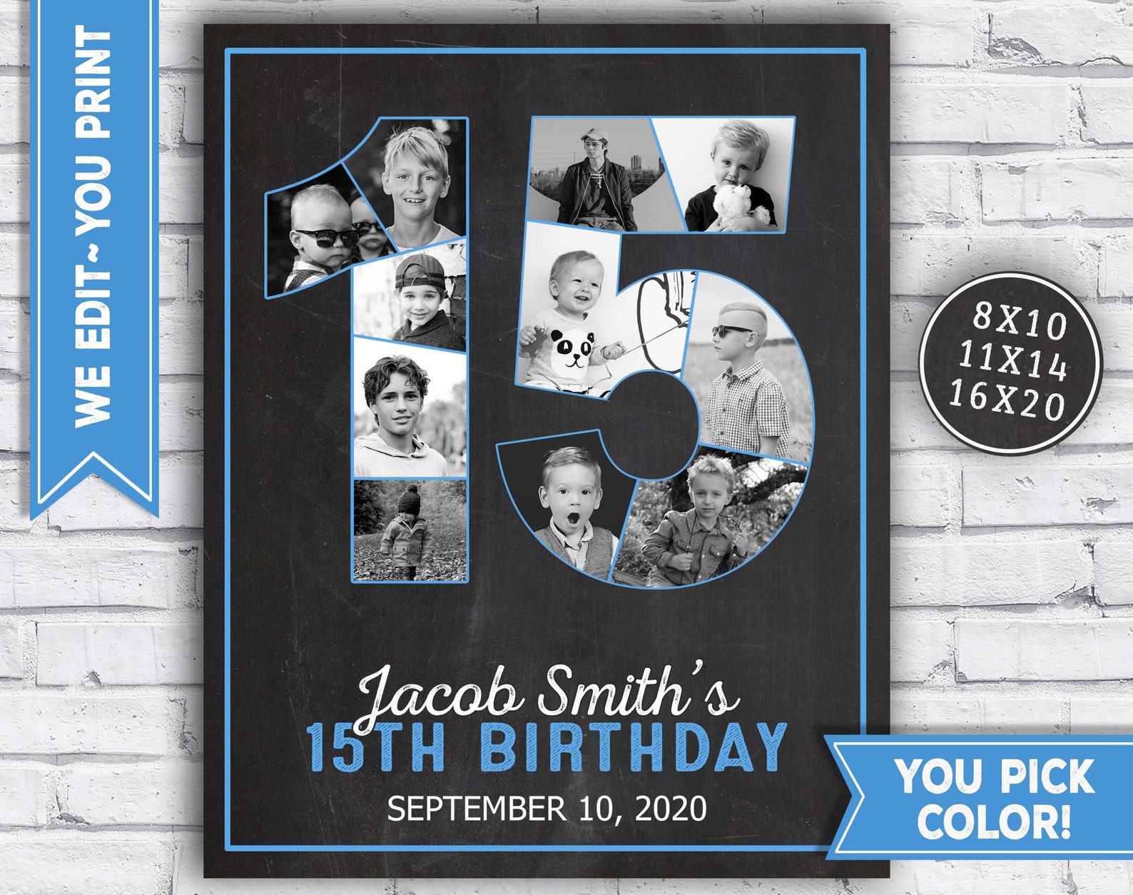 15th birthday boy decorations 15th birthday photo collage | Etsy