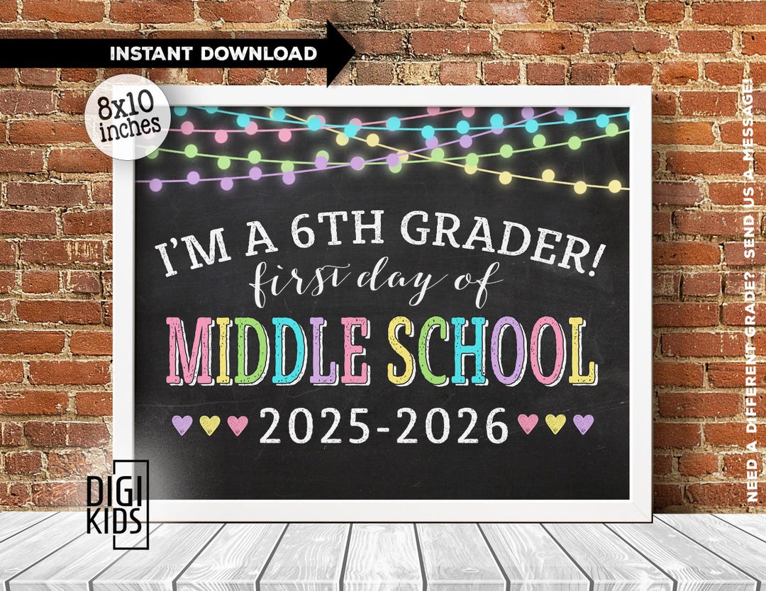 1st Day of Middle School Sign 2025 - First Day of 6th Grade Sign - Back ...