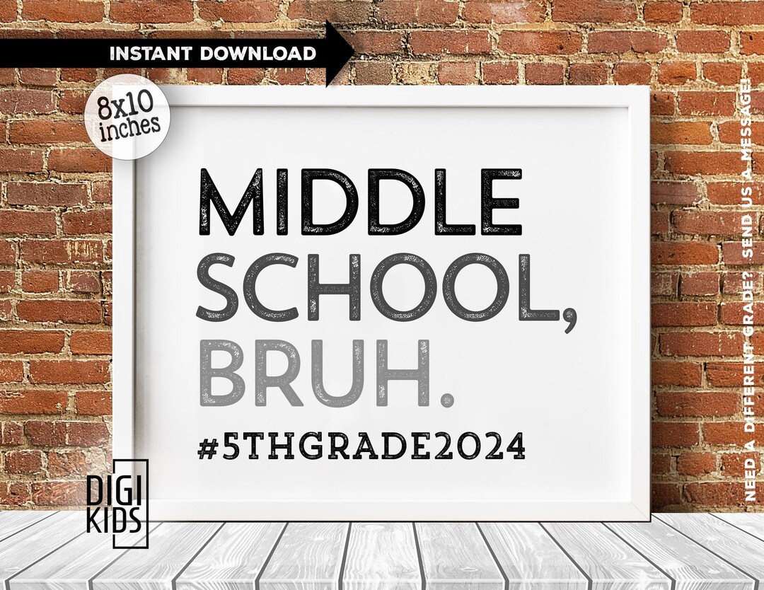 1st Day of Middle School Sign 2024 First Day of 5th Grade Sign Back to ...