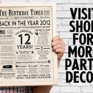 12th Birthday Decorations 12th Birthday PRINTABLE Sign Back in 2012 ...