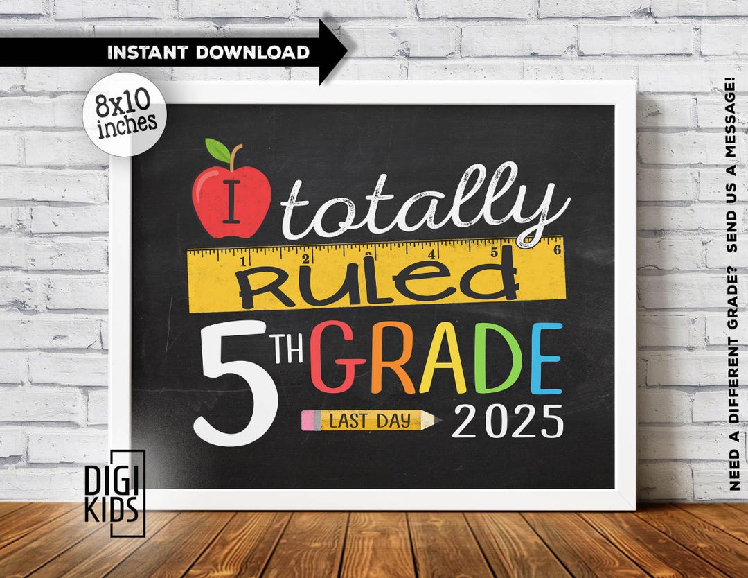 Last Day of School Sign 2025 - Last Day of 5th Grade Sign - Printable ...