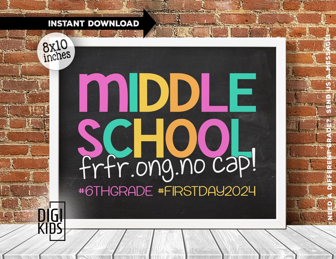 1st Day of Middle School Sign 2024 First Day of 6th Grade Sign Back to ...