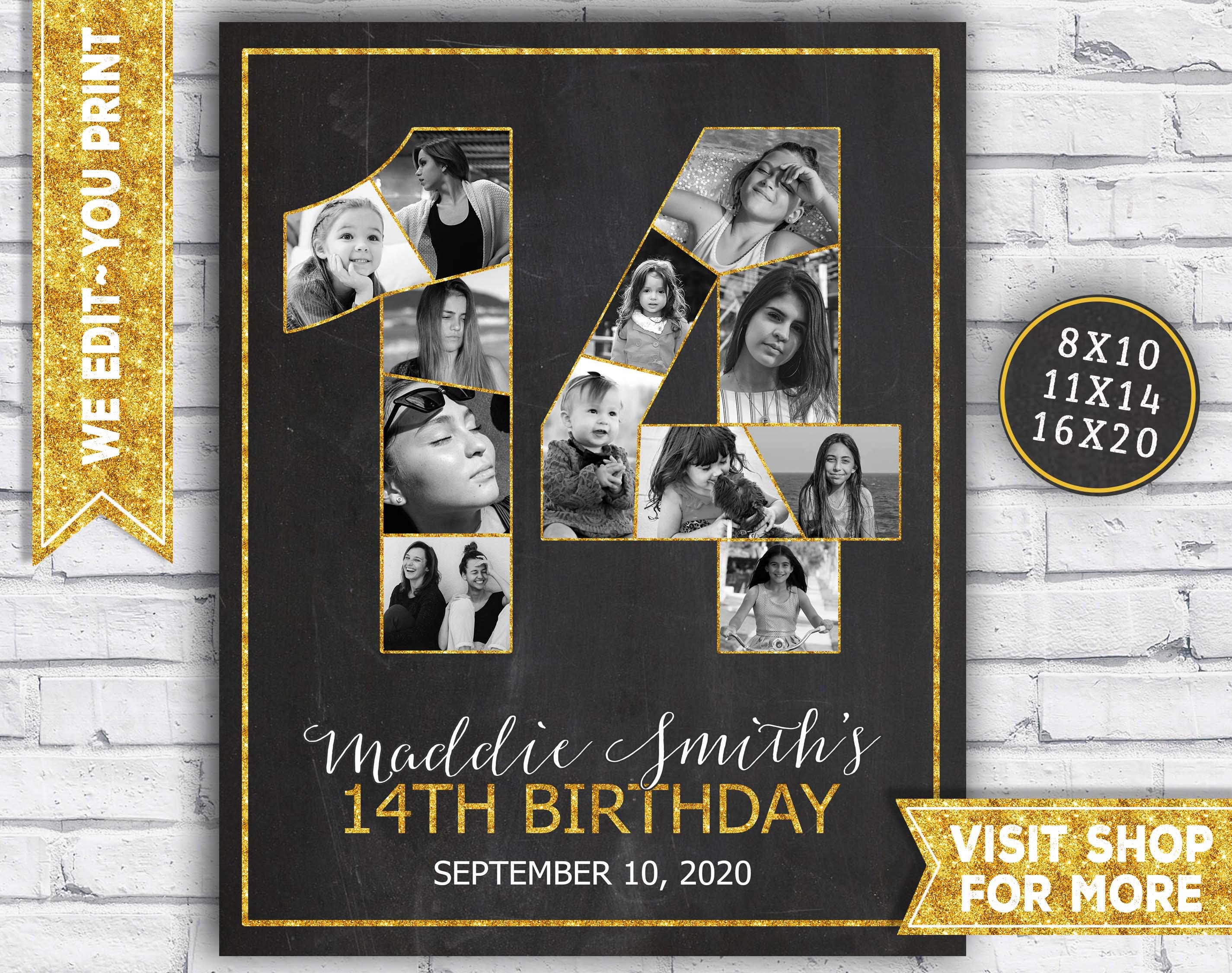 14th birthday signs 14th birthday photo collage 14th | Etsy