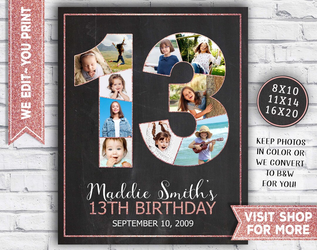 13th Birthday Girl Decorations - 13th Birthday Photo Collage - Rose ...