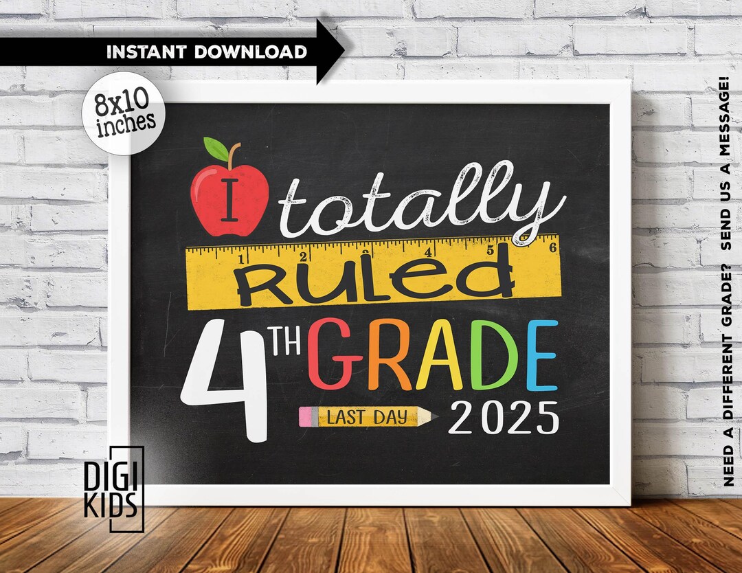 Last Day of School Sign 2025 - Last Day of 4th Grade Sign - Printable ...