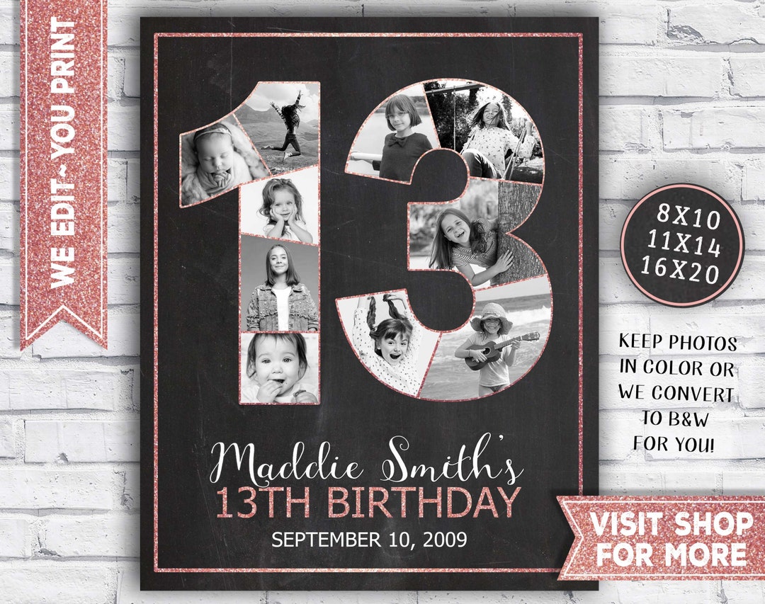 13th Birthday Girl Decorations - 13th Birthday Photo Collage - Rose ...