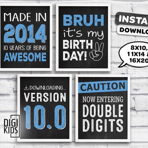 10th Birthday Printable Signs 10th Birthday Party Decorations BRUH It's ...