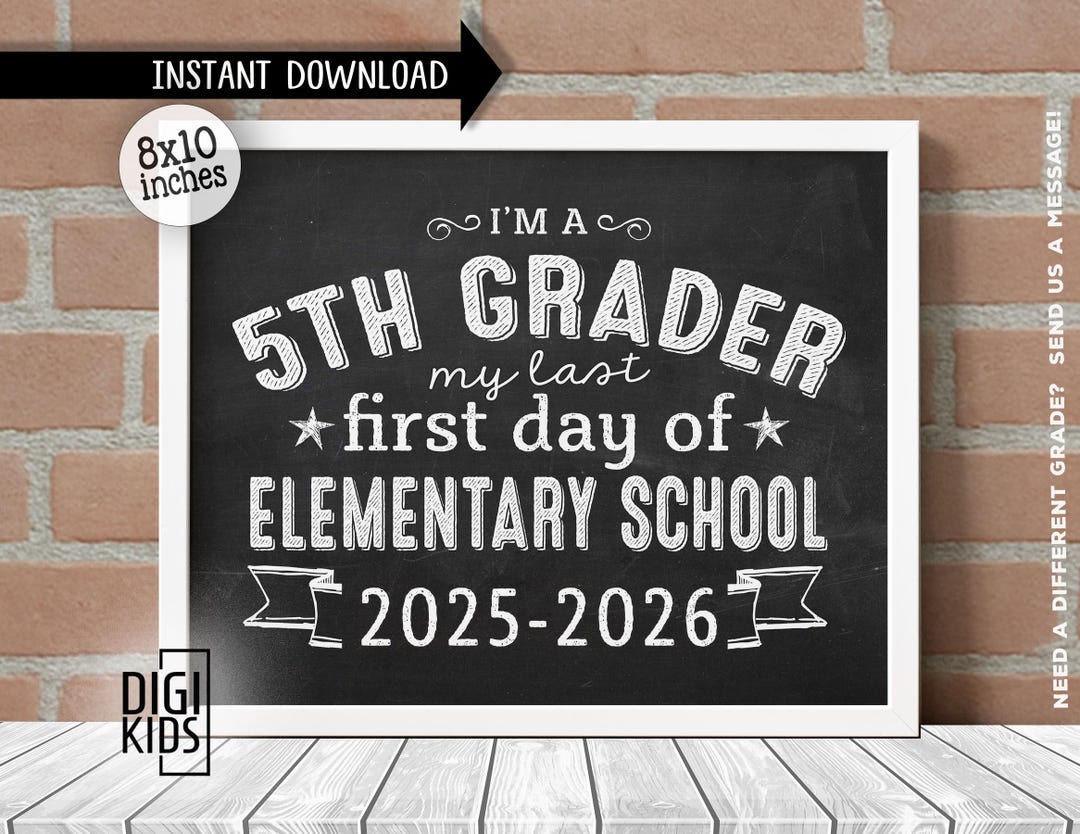 1st Day of 5th Grade Sign 2025 - LAST First Day of Elementary School ...