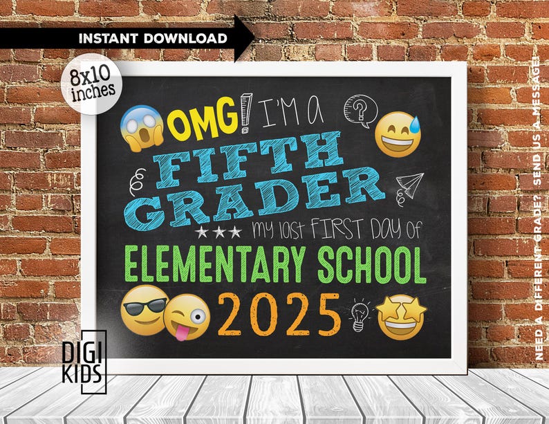 1st Day of 5th Grade Sign 2025 - LAST First Day of Elementary School ...