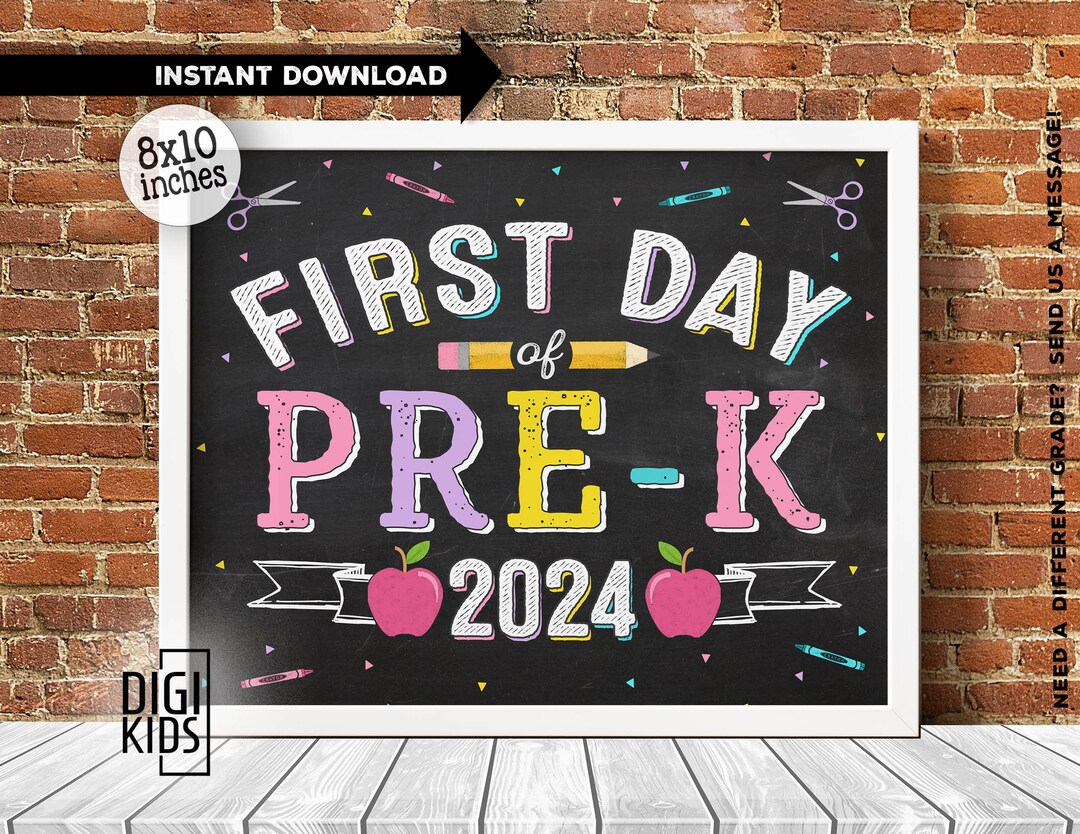 Pre K Sign First Day of School Sign 2024 Printable Pre-k Chalkboard ...