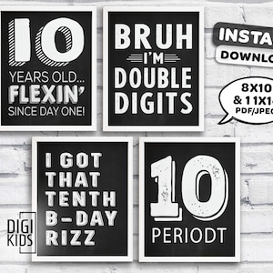 10th Birthday Printable Signs - 10th Birthday Party Decorations - BRUH ...