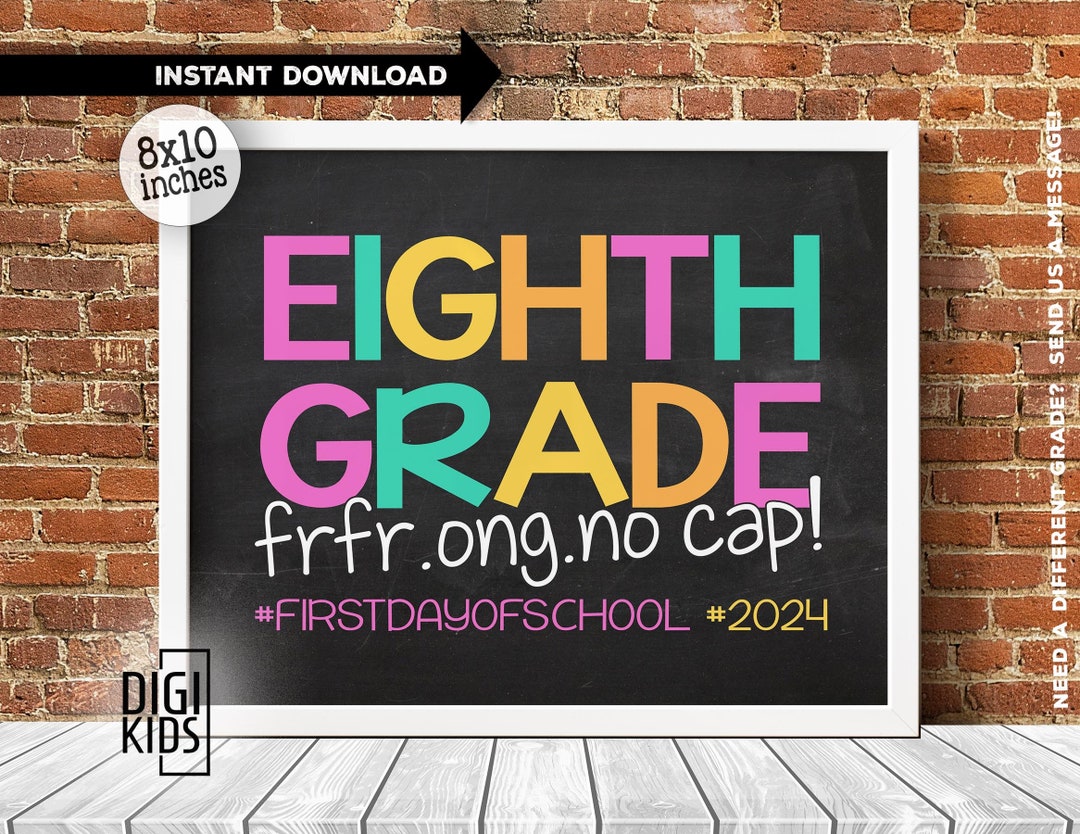 1st Day 8th Grade Sign 2024 - First Day of 8th Grade Printable - Back ...