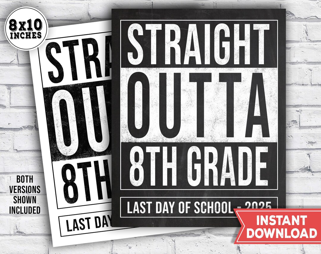 Last Day of 8th Grade Sign 2025 - Straight Outta 8th Grade Printable ...