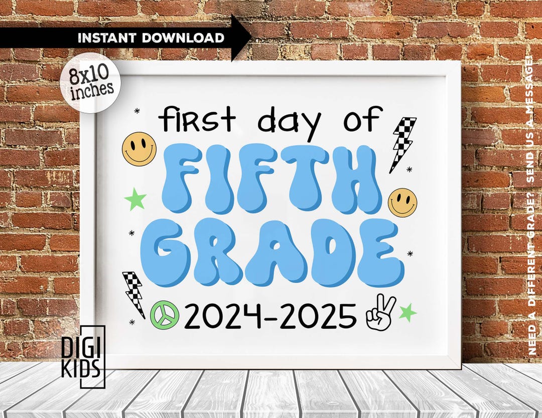 First Day of 5th Grade Sign - First Day of School Sign - Printable 5th ...