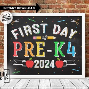 First Day of Pre K4 Sign - 1st Day of School Sign 2024 - Printable Pre ...