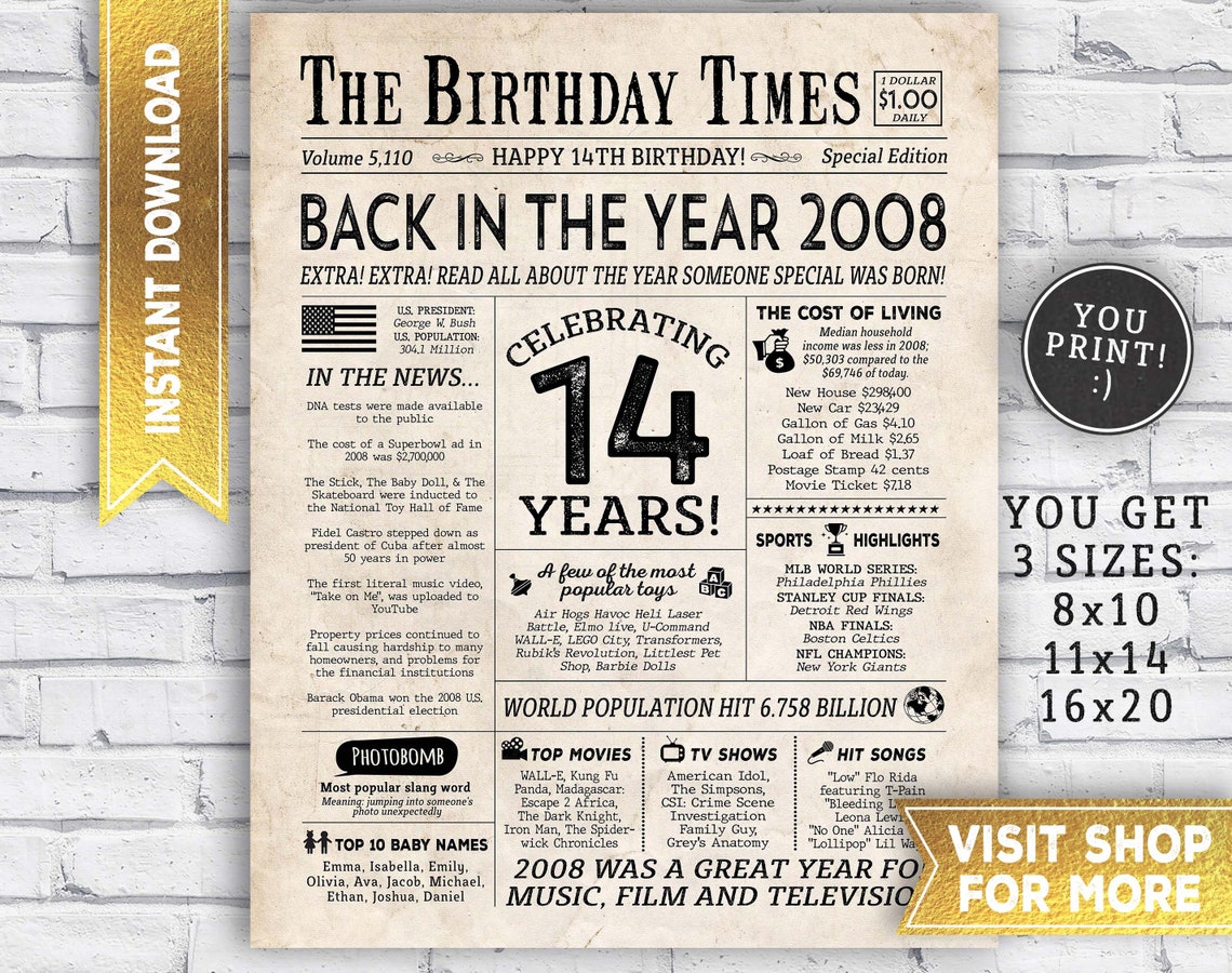 14th Birthday Decorations 14th Birthday PRINTABLE Sign - Etsy