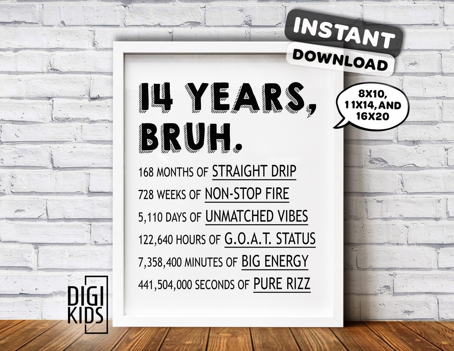 14th Birthday Sign - Boy's 14th Birthday Party Decorations - BRUH 14 ...