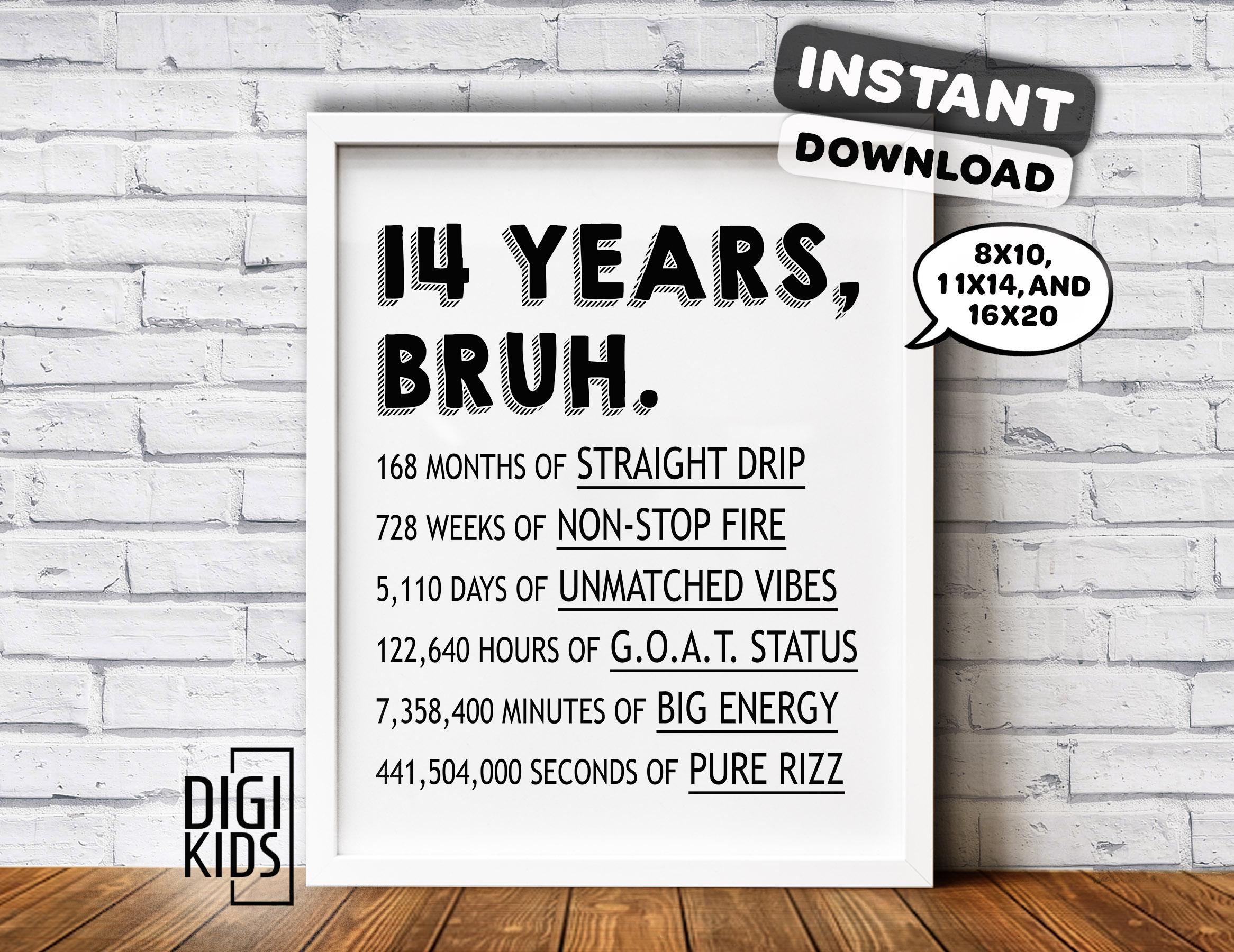 14th Birthday Sign - Boy's 14th Birthday Party Decorations - BRUH 14 ...