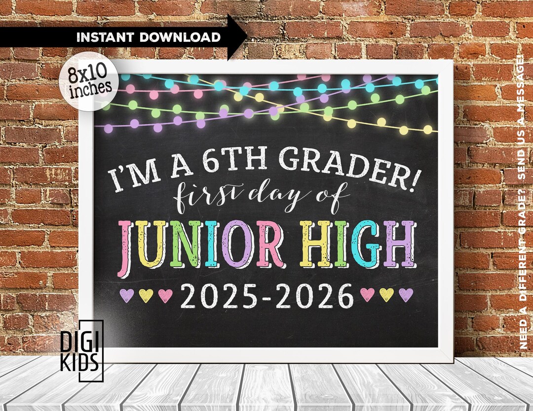 1st Day of Junior High Sign 2025 - First Day of 6th Grade Sign - Back ...