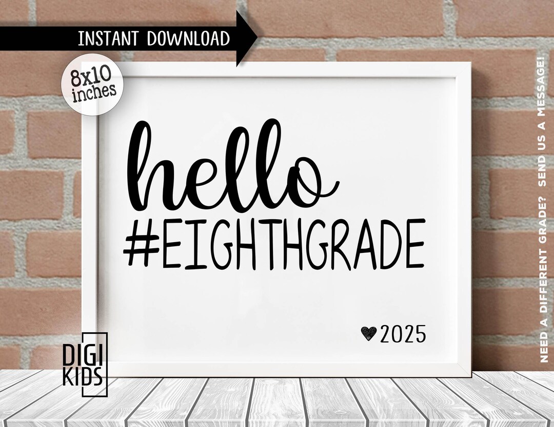 8th Grade First Day of School Sign 2025 - Hello 8th Grade Printable ...