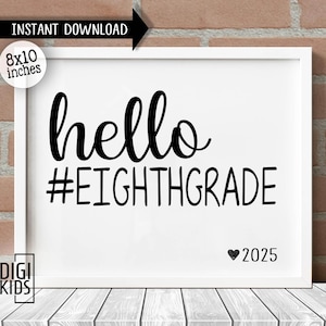 8th Grade First Day of School Sign 2025 - Hello 8th Grade Printable ...