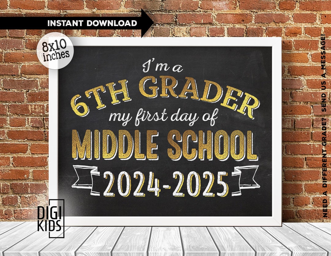 1st Day of Middle School Sign 2024 - 1st Day of 6th Grade Sign - Back ...