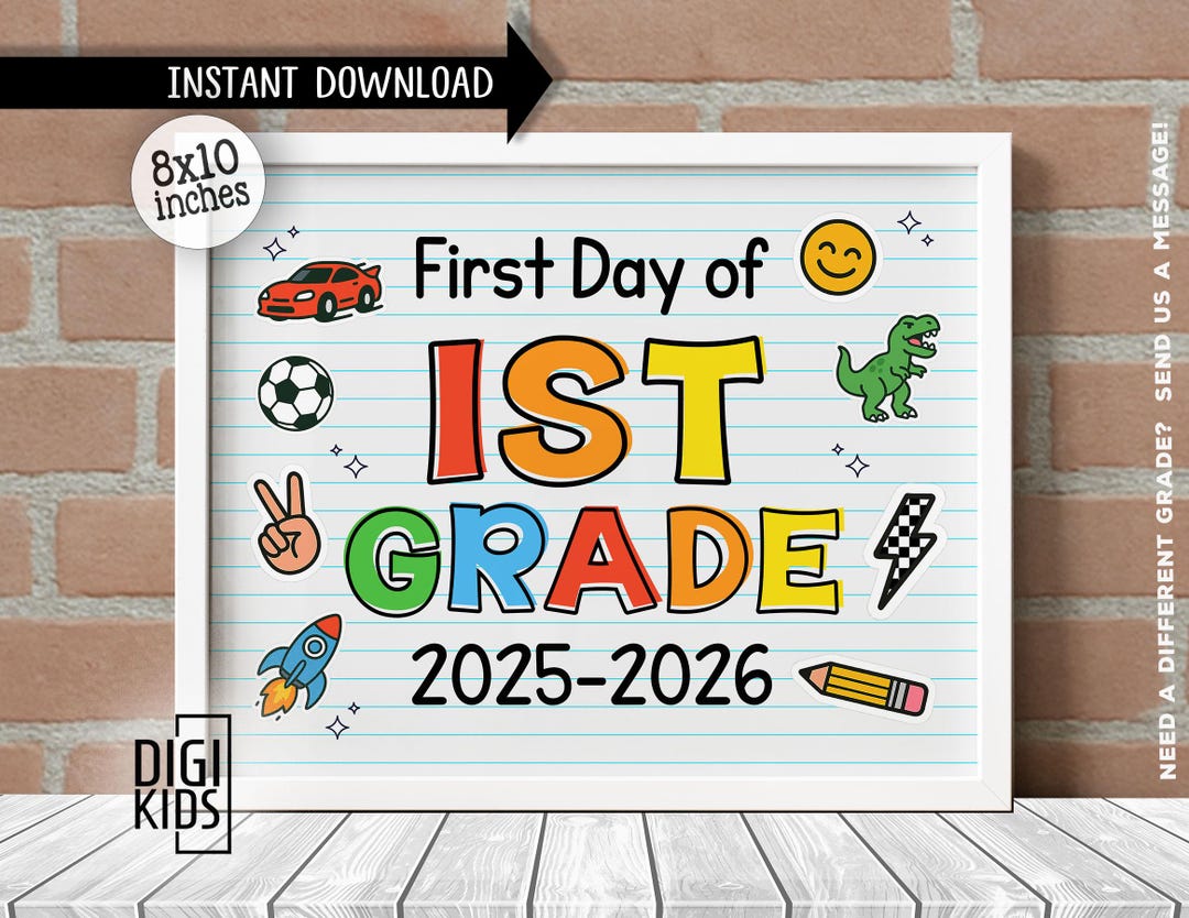 First Day of 1st Grade Sign - Boys First Day of First Grade Sign 2025 ...