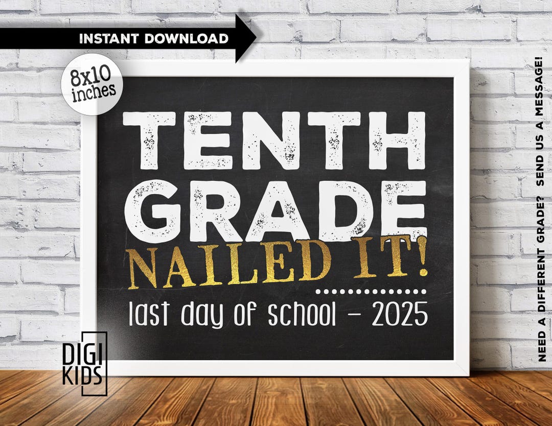 Last Day of School Sign - Last Day of 10th Grade Sign 20254 - 10th ...