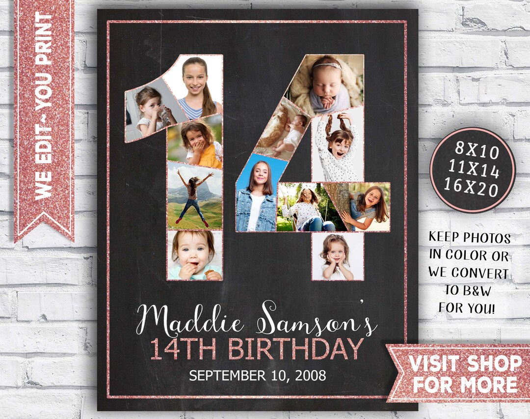 14th Birthday Girl Decorations - 14th Birthday Photo Collage - 14th ...